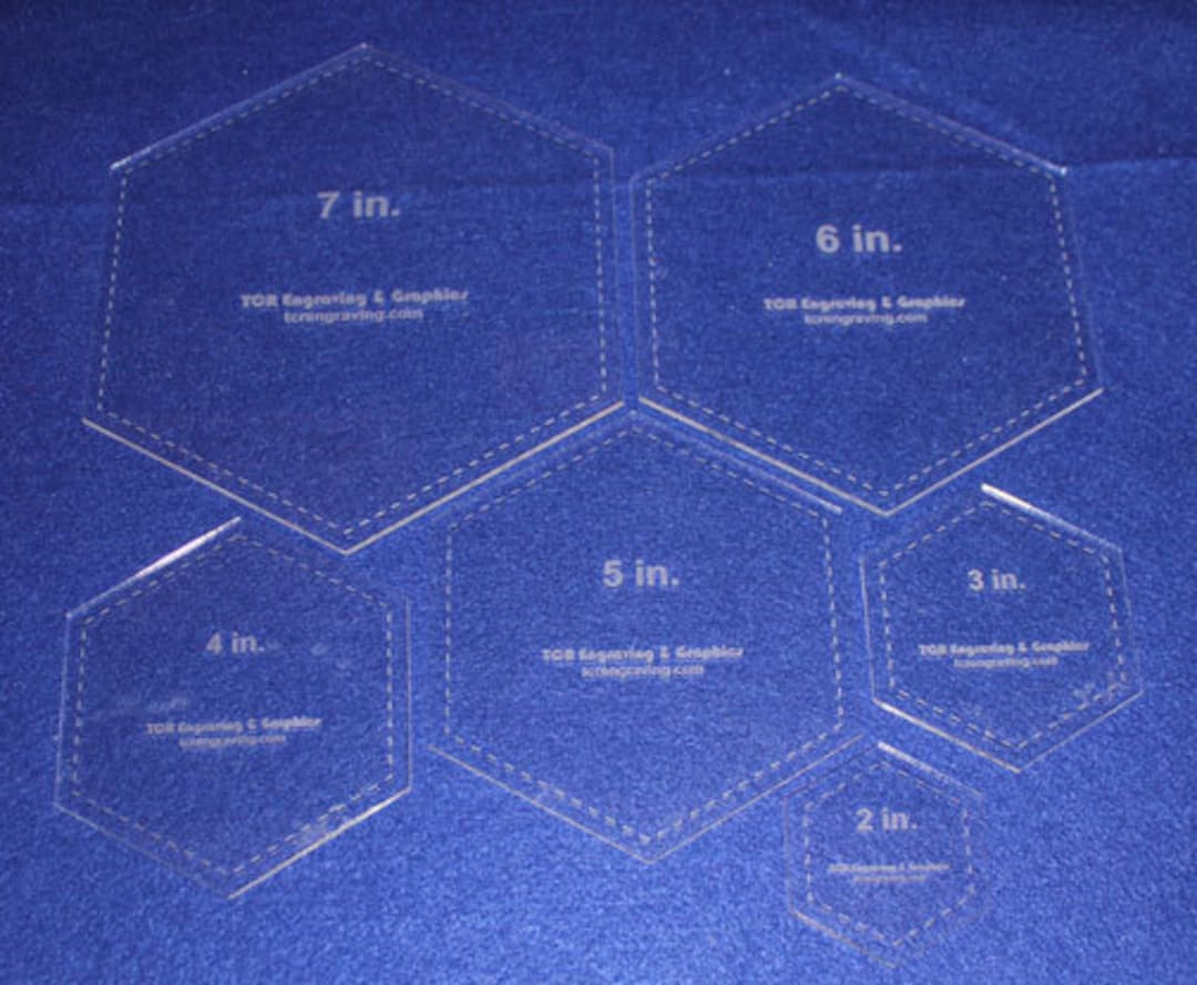 6 Piece Set Quilting Hexagon Template- 1/8" Clear Acrylic 2", 3" 4", 5 ...