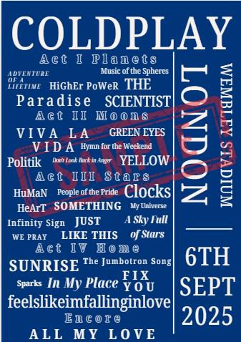 Coldplay Tour Setlist 2025- Made to Order Digital Print - Etsy