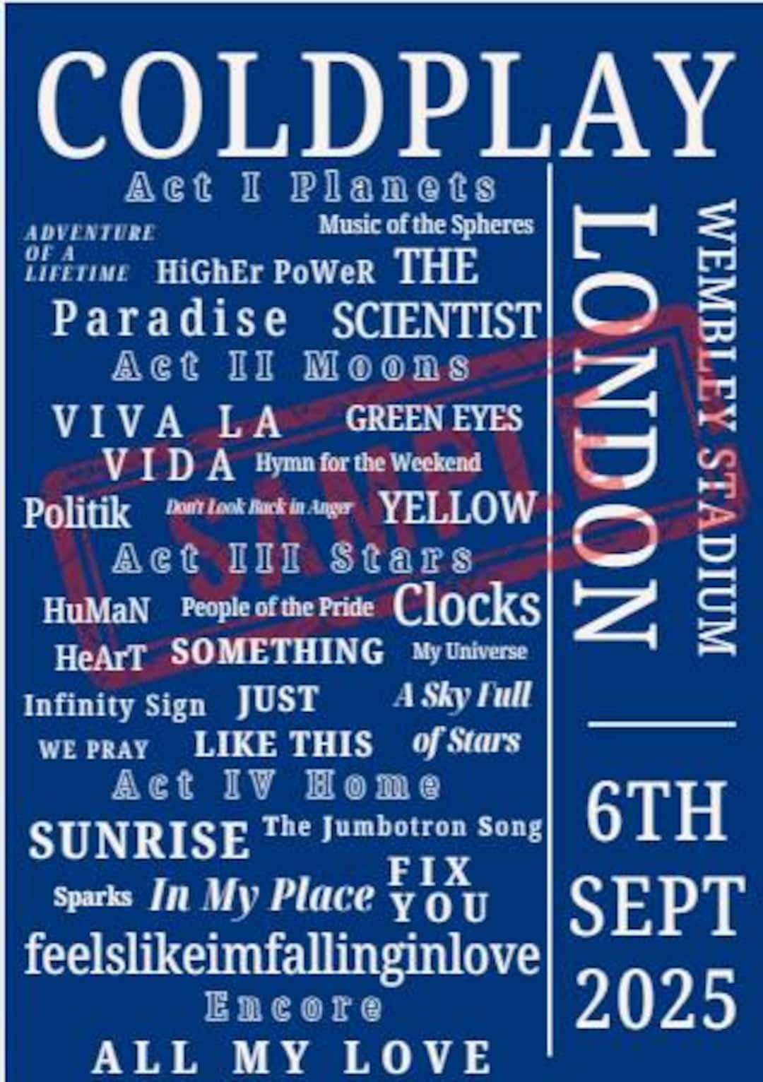 Coldplay Tour Setlist 2025- Made to Order Digital Print - Etsy