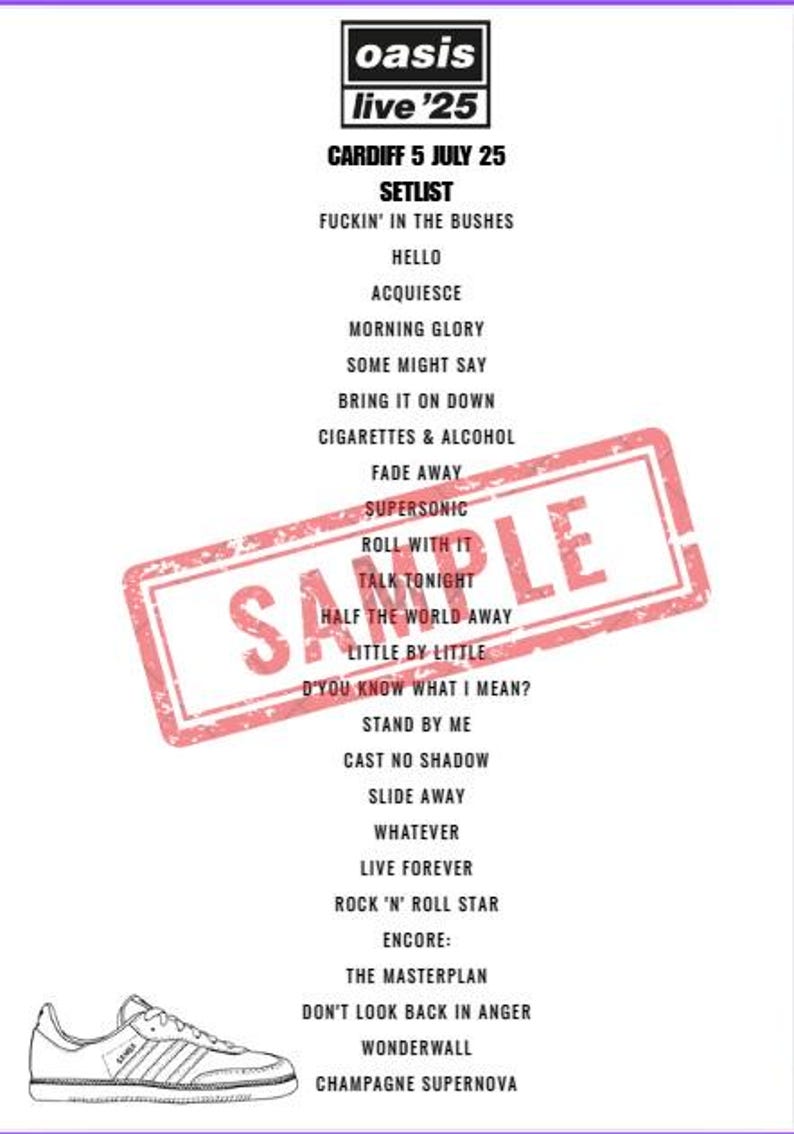 Oasis Setlist With Samba - Etsy