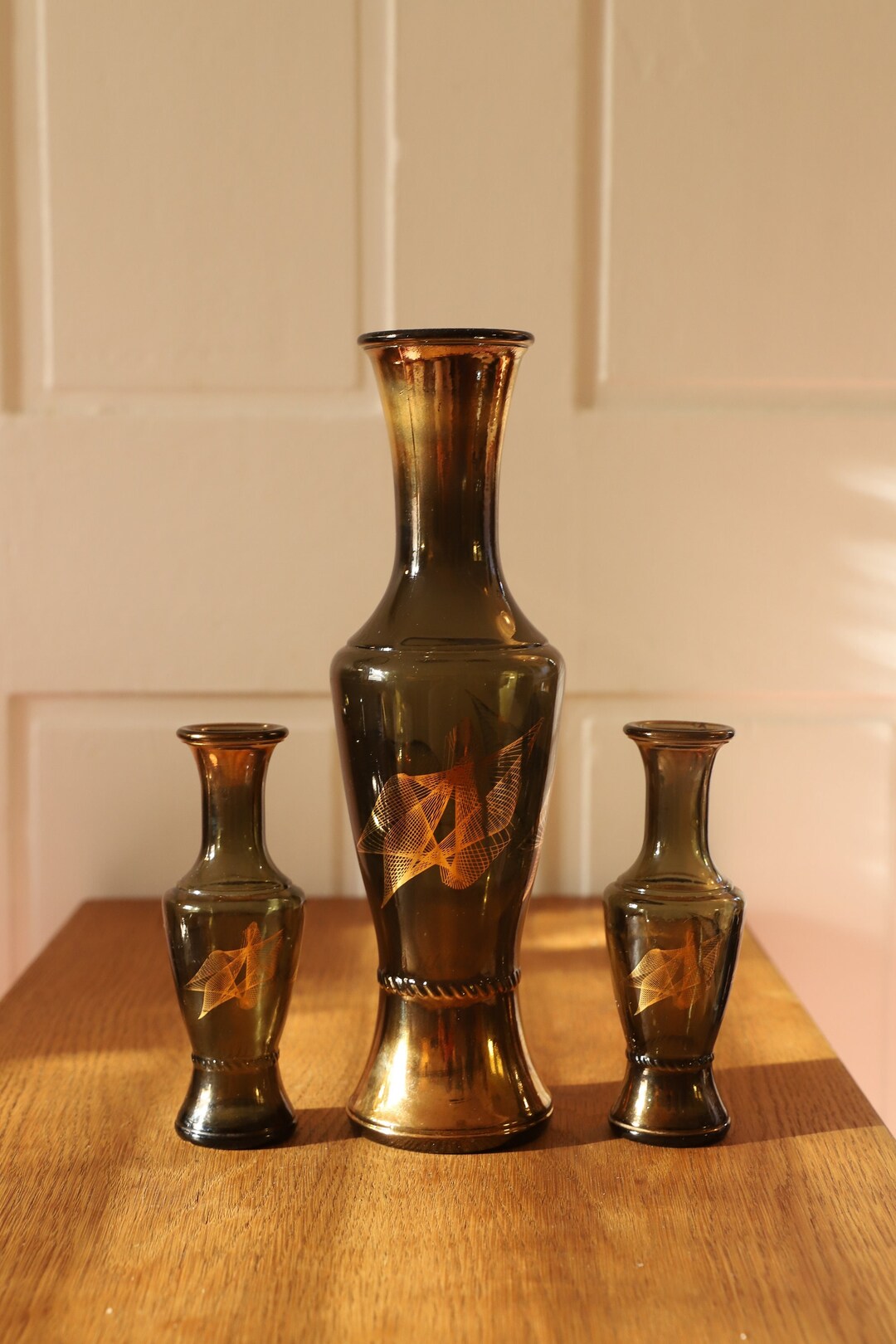 Wheaton Smoked Glass MCM Vases Set of 3 Geometric - Etsy