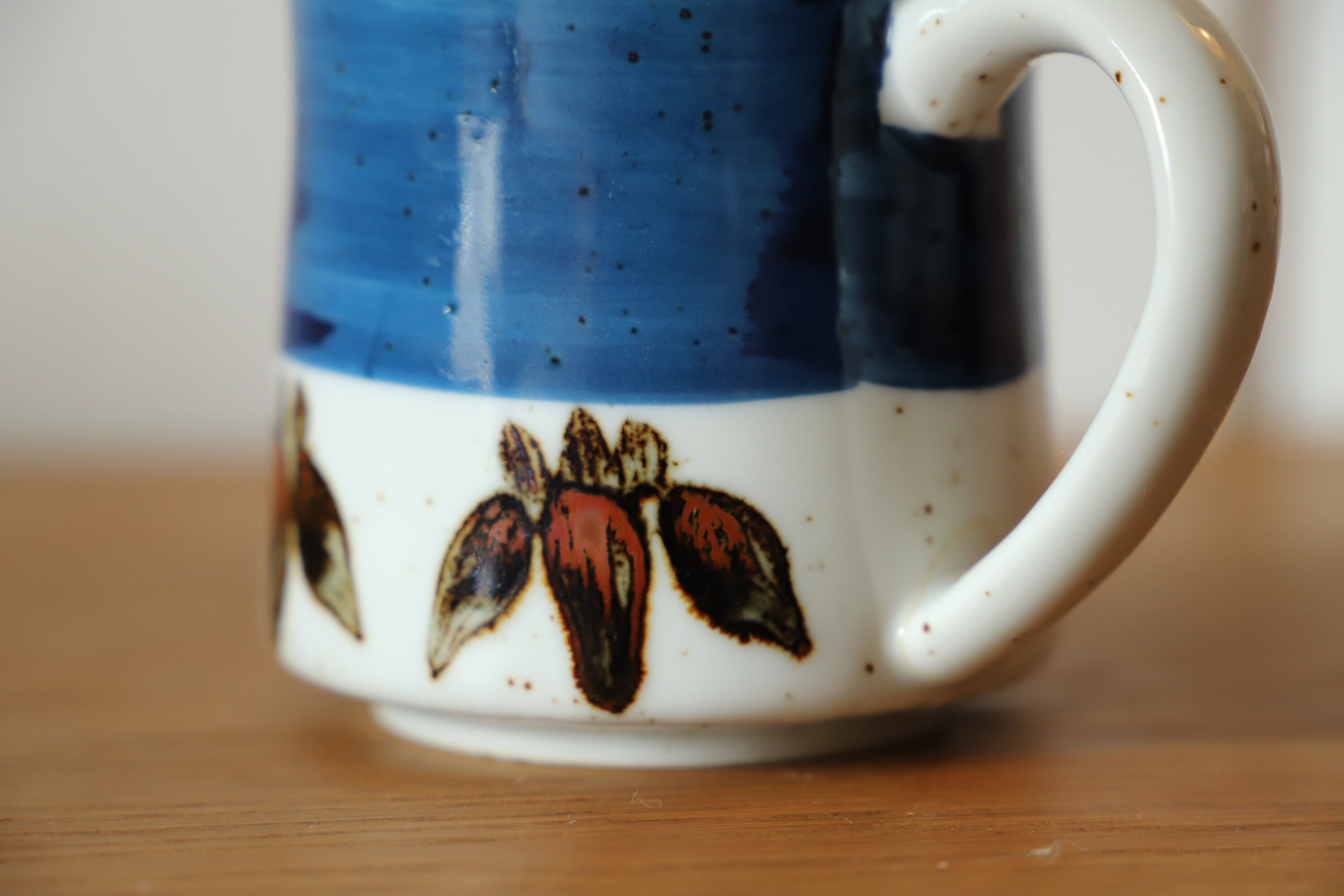 Set of 2 Speckled Stoneware Mugs With Hand Painted Blue Stripe and ...