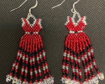 Beaded Red Dress Earrings - Etsy