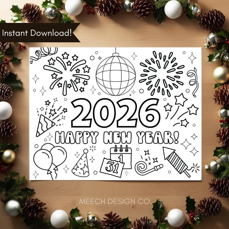 New Years Eve Color Page - Etsy