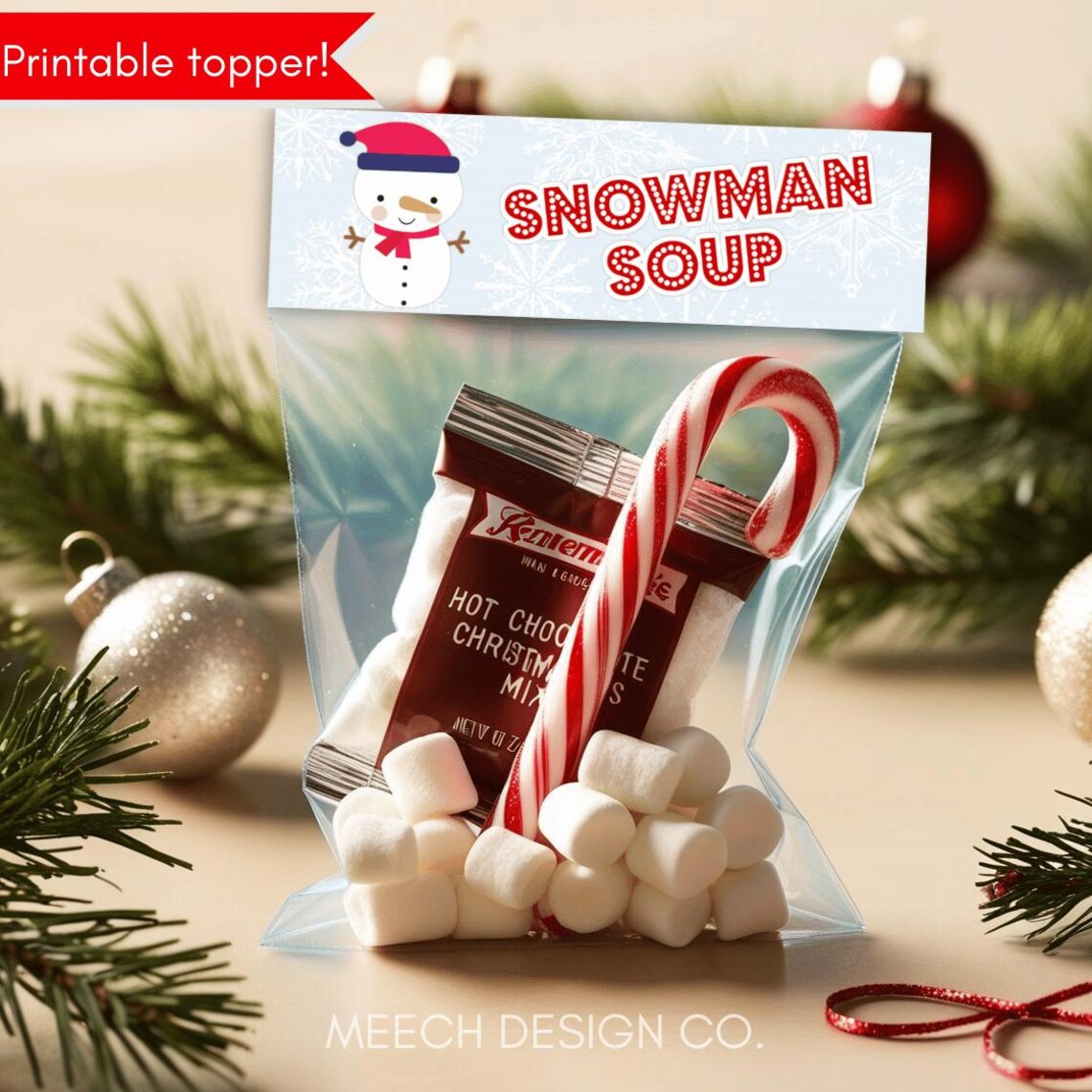 Snowman Soup Christmas Treat Bag Toppers, Hot Cocoa Gift Tag, Gift Tag ...