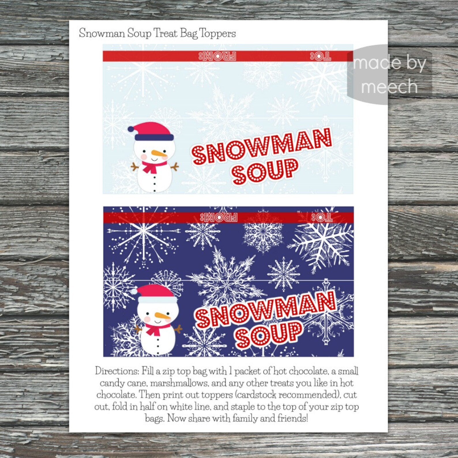 Snowman Soup Christmas Treat Bag Toppers - Etsy