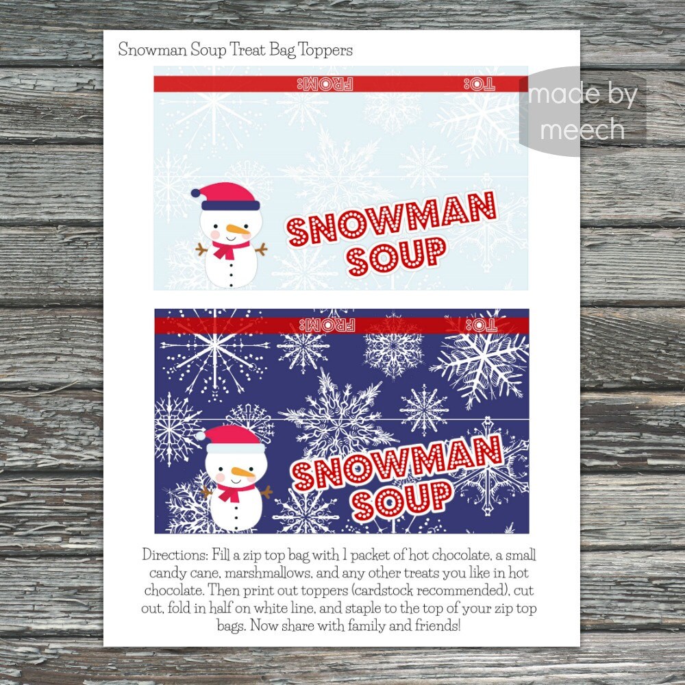 Snowman Soup Christmas Treat Bag Toppers - Etsy