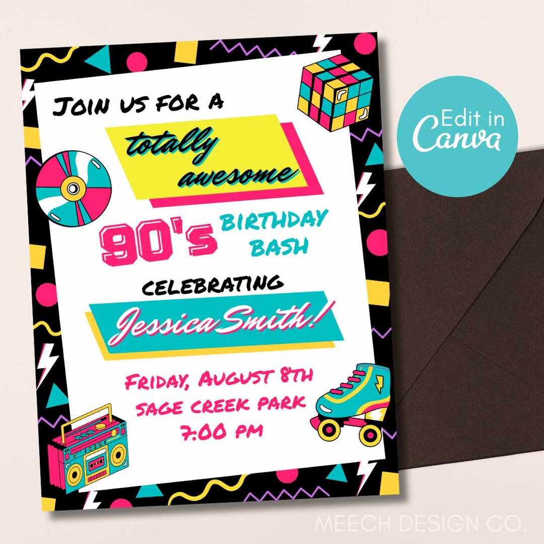 Editable 90s Birthday Flyer, 90s Themed Birthday Party, 90s Theme ...