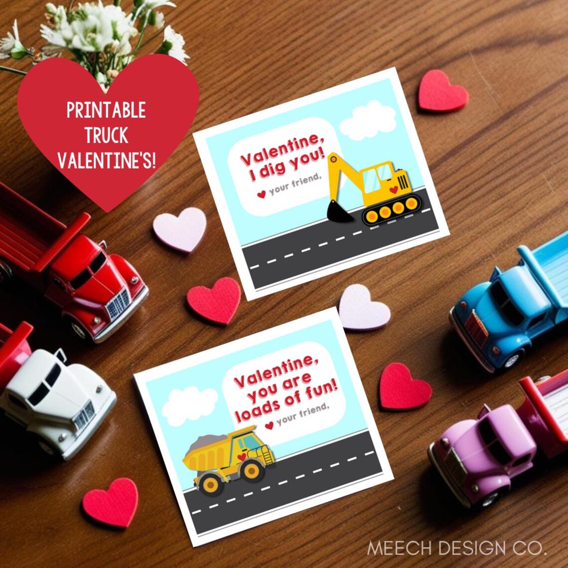 Construction Truck Printable Valentines, Truck Valentines, Kid ...