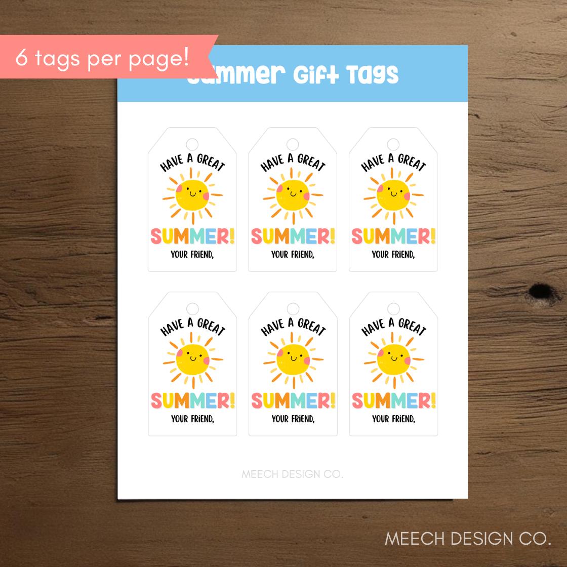 Printable Summer Gift Tags, Summer Gift Tags for Class, Summer Gift Tag ...
