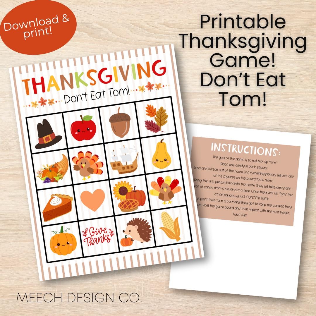 Don't Eat Tom Thanksgiving Printable Game, Thanksgiving Game ...