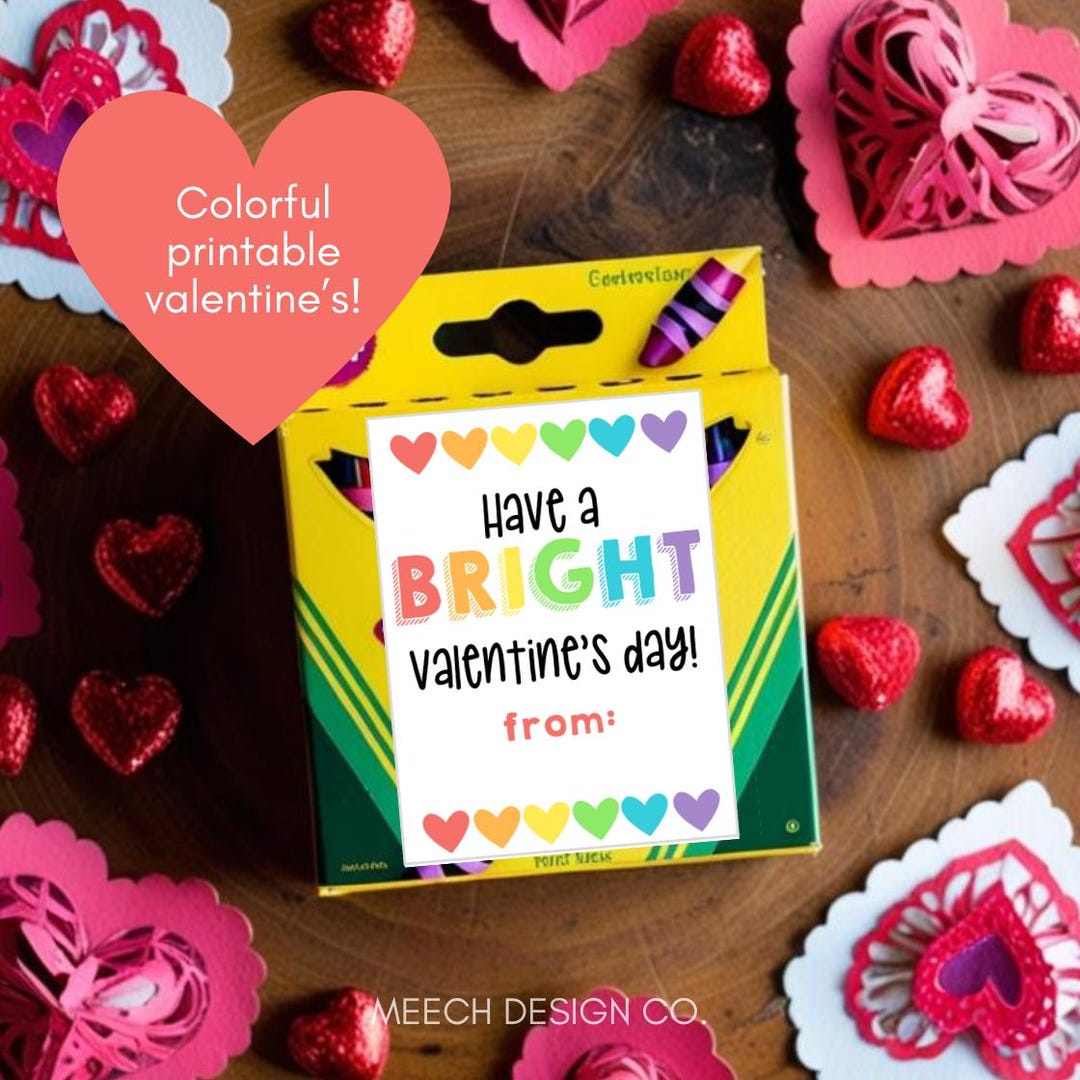 Bright Valentines Gift Tag, Have a Bright Valentine's Day, Crayon ...
