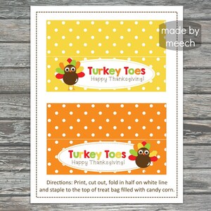 Turkey Toes Thanksgiving Treat Bag Toppers, Thanksgiving Gift Tags ...