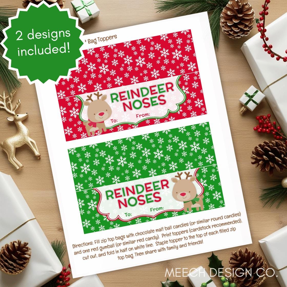 Reindeer Noses Christmas Treat Bag Toppers, Christmas Friend Gift for ...