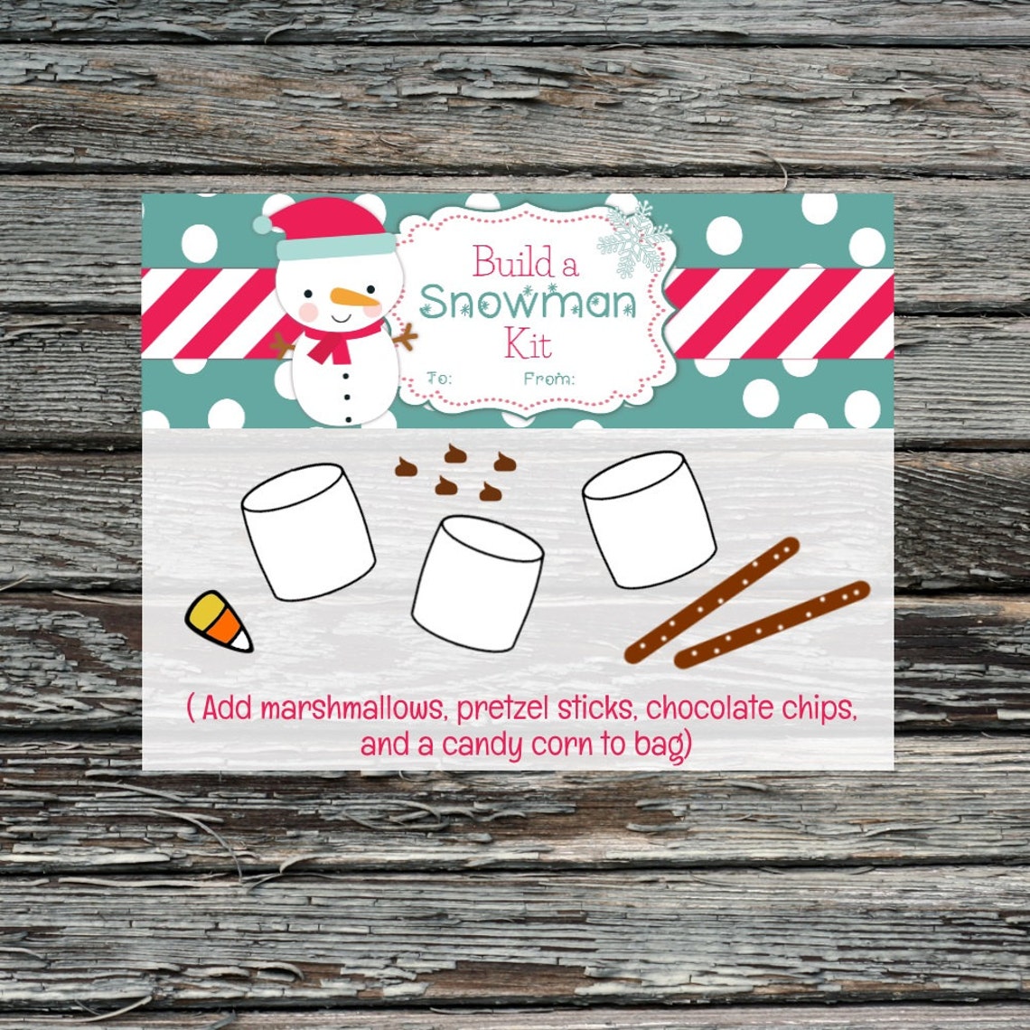 Build a Snowman Kit Treat Bag Toppers, Christmas Treat Gift Tag for ...
