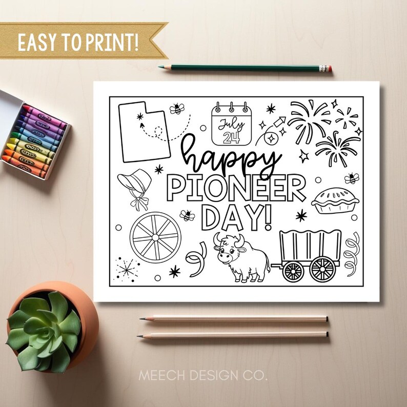 Pioneer Day Coloring Page: LDS Primary Activity (PDF Download 11x8.5in ...