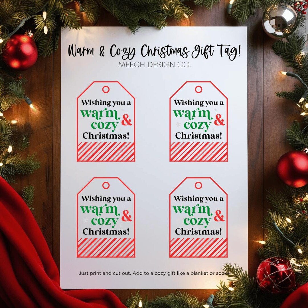 Warm and Cozy Gift Tag, Fuzzy Sock Gift Tag, Blanket Gift Tag, Warm and ...