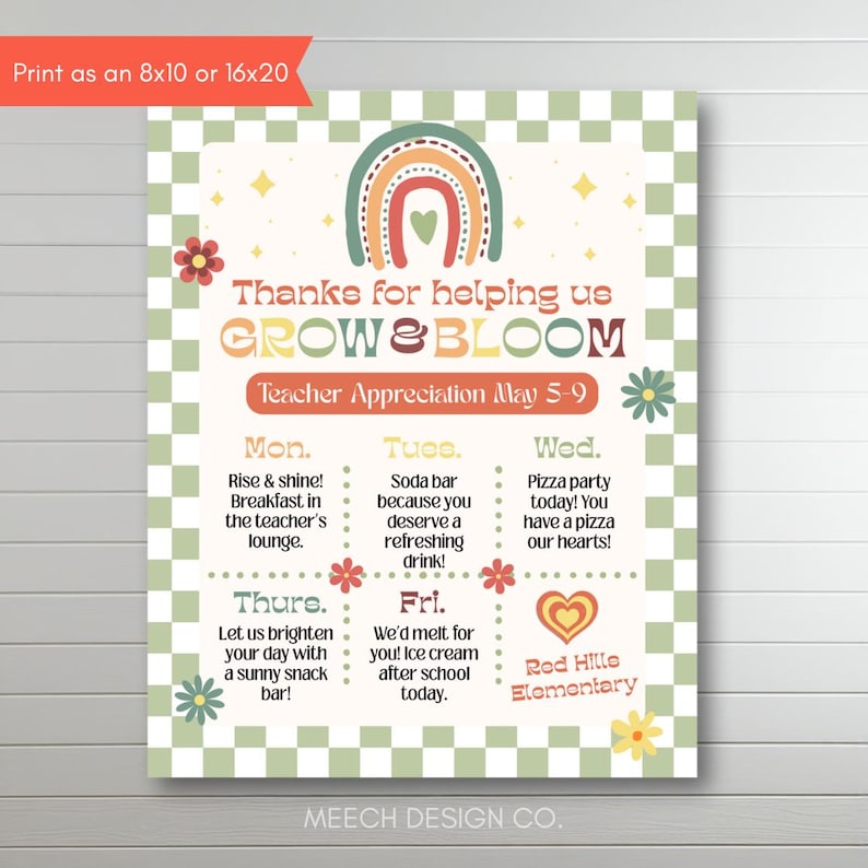 Editable Grow & Bloom Teacher Appreciation Poster: Retro Spring Theme ...