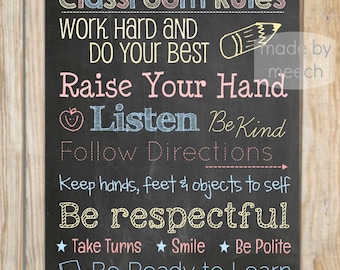 PRINTABLE Poster - Watercolor Classroom Rules Poster INSTANT DOWNLOAD ...
