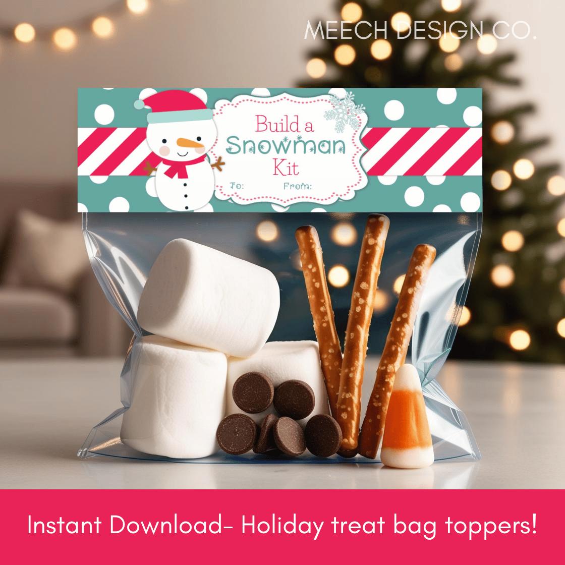 Build a Snowman Kit Treat Bag Toppers, Christmas Treat Gift Tag for ...