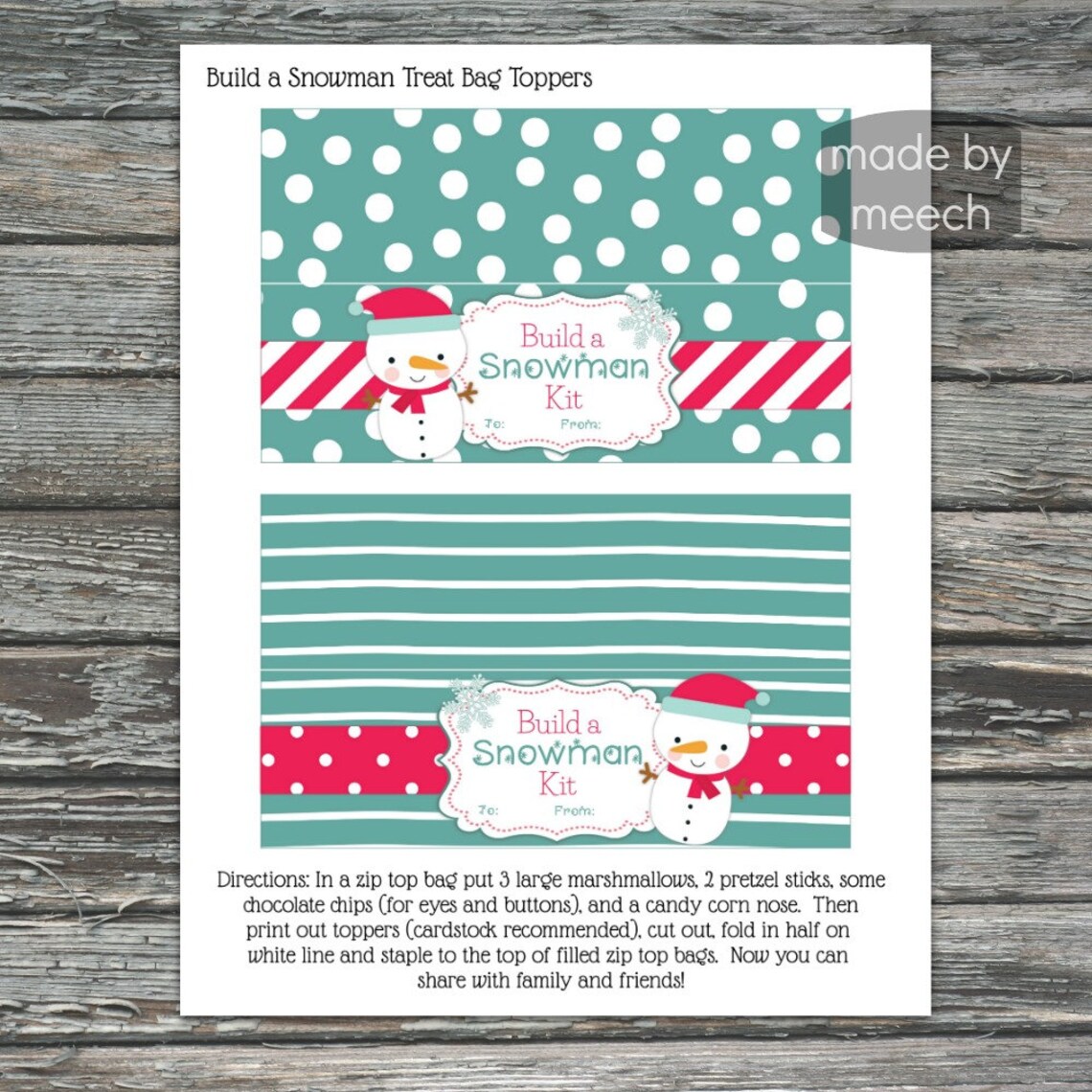 Build a Snowman Kit Treat Bag Toppers, Christmas Treat Gift Tag for ...