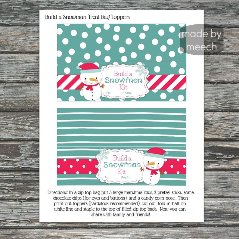 Build a Snowman Kit Treat Bag Toppers, Christmas Treat Gift Tag for ...