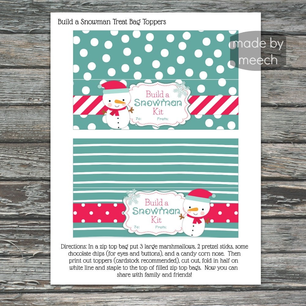 Build a Snowman Kit Treat Bag Toppers, Christmas Treat Gift Tag for ...