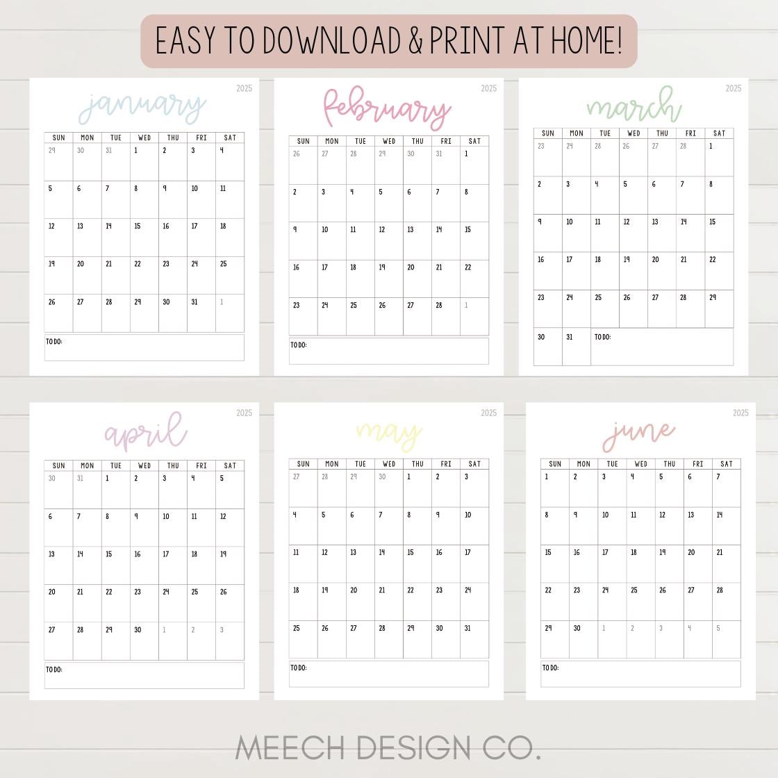 Colorful 2025 Printable Calendar, Modern Calendar, Beautiful Calendar ...