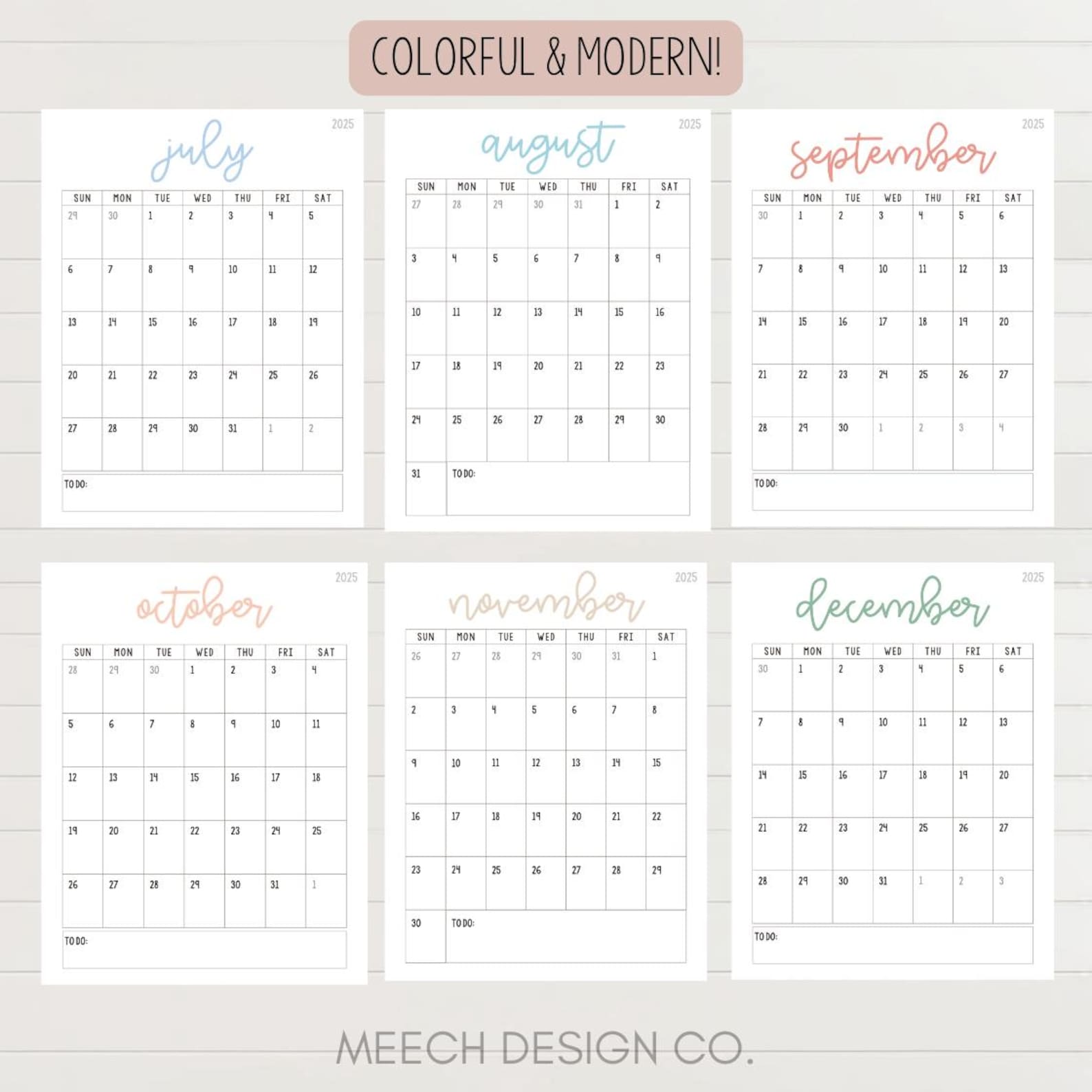 Colorful 2025 Printable Calendar, Modern Calendar, Beautiful Calendar ...