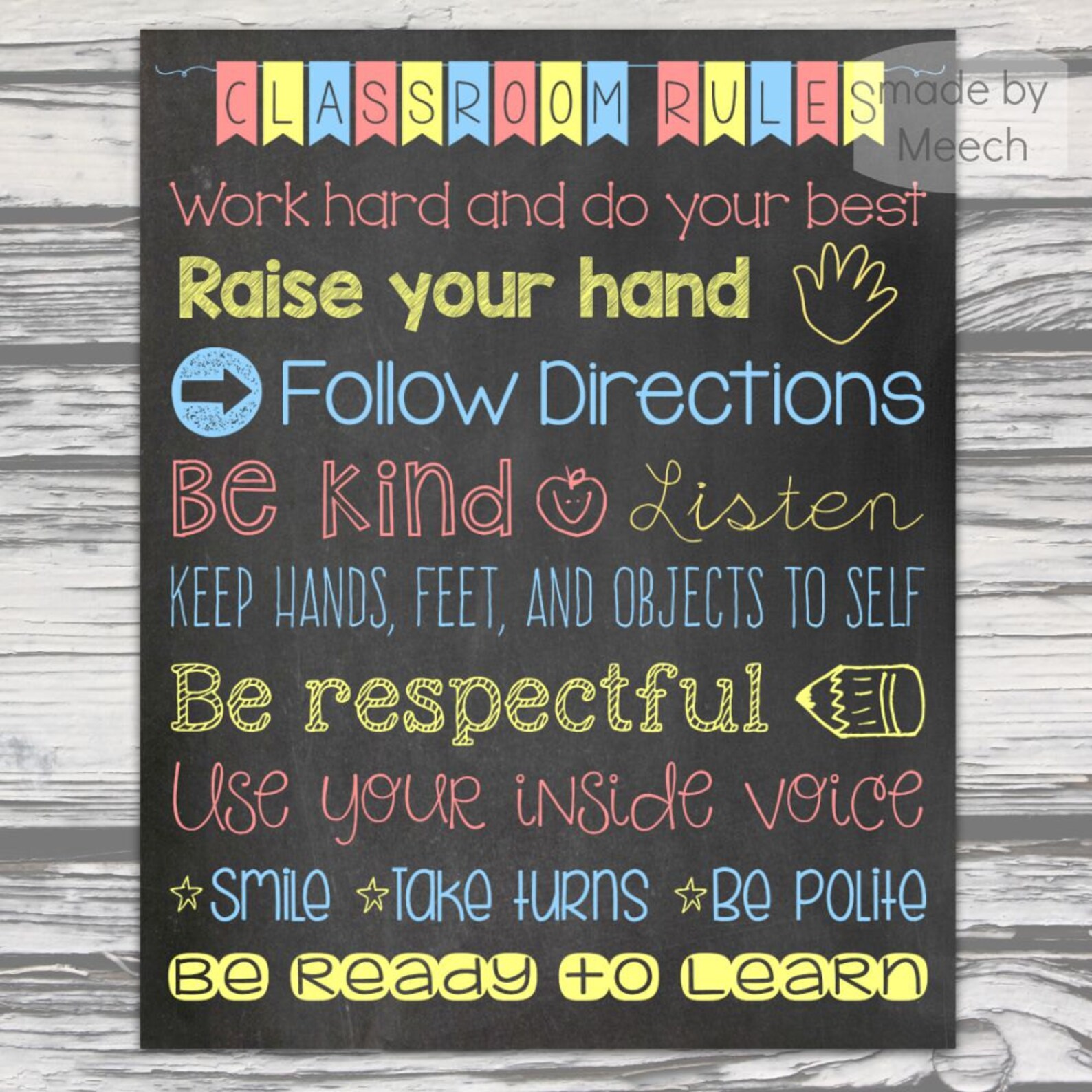 Classroom Rules Chalkboard Poster- Instant Download 16x20 - Etsy