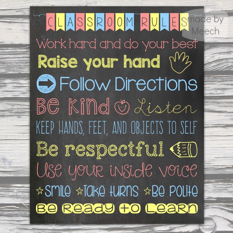 Classroom Rules Chalkboard Poster Instant Download 16x20 - Etsy