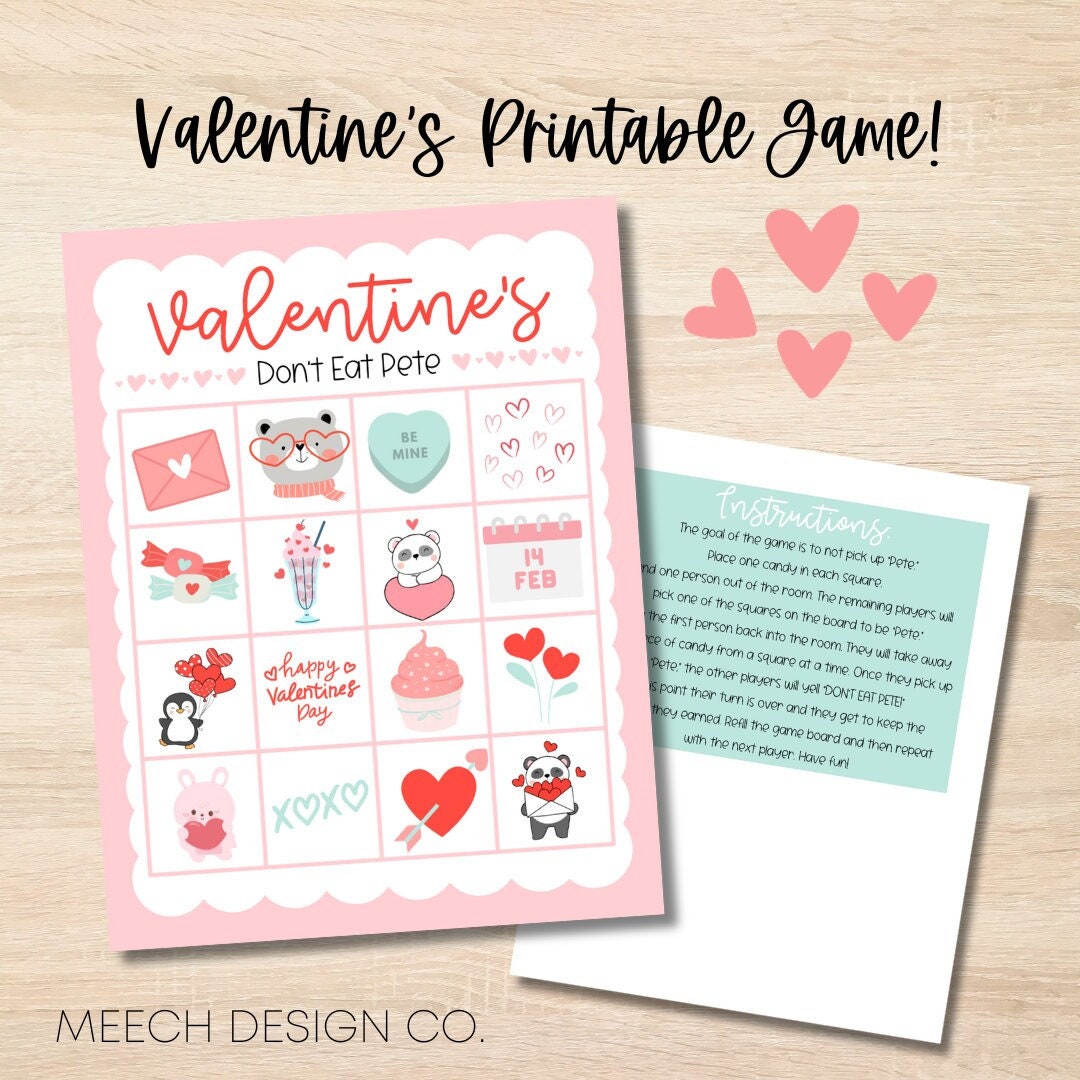 Valentine's Don't Eat Pete Game, Valentine's Printable Game, Valentine ...