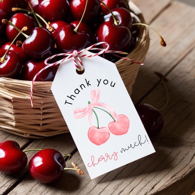 Thank You Cherry Gift Tags: Printable Favor Tags (PDF) - Etsy