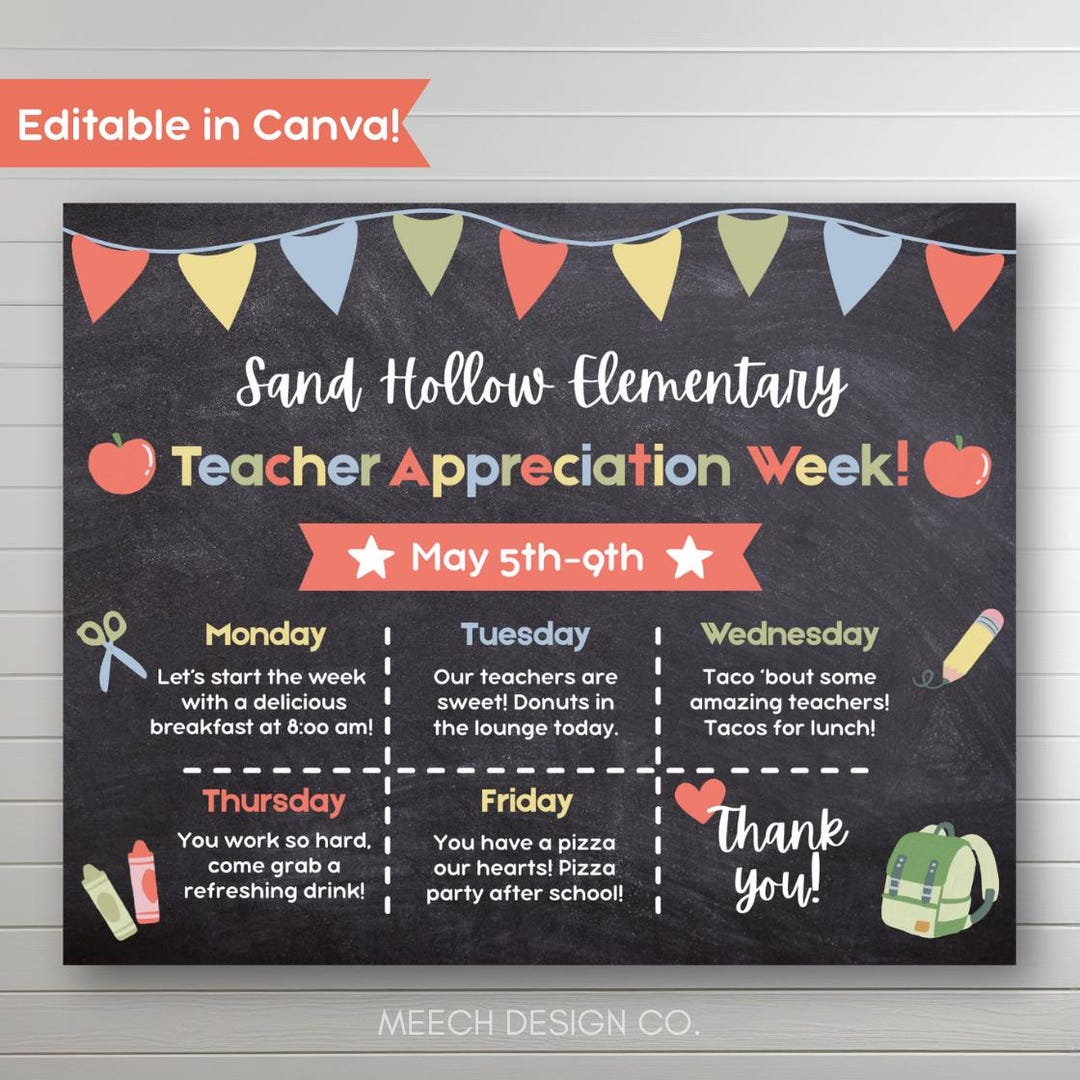 Editable Teacher Appreciation Week Chalkboard Poster (digital Download ...