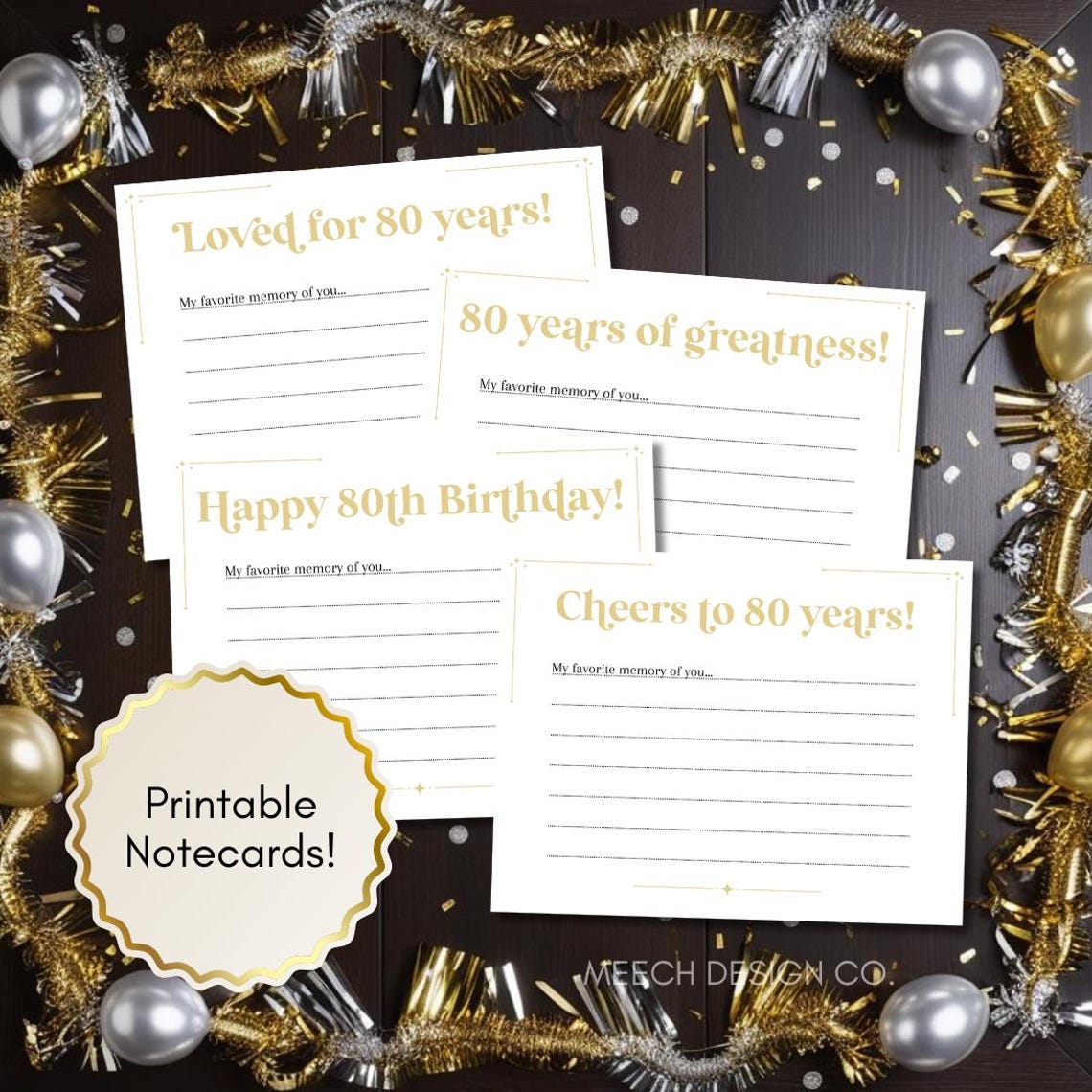80th Birthday Printable Cards Where Guests Can Write Memories, 80th ...