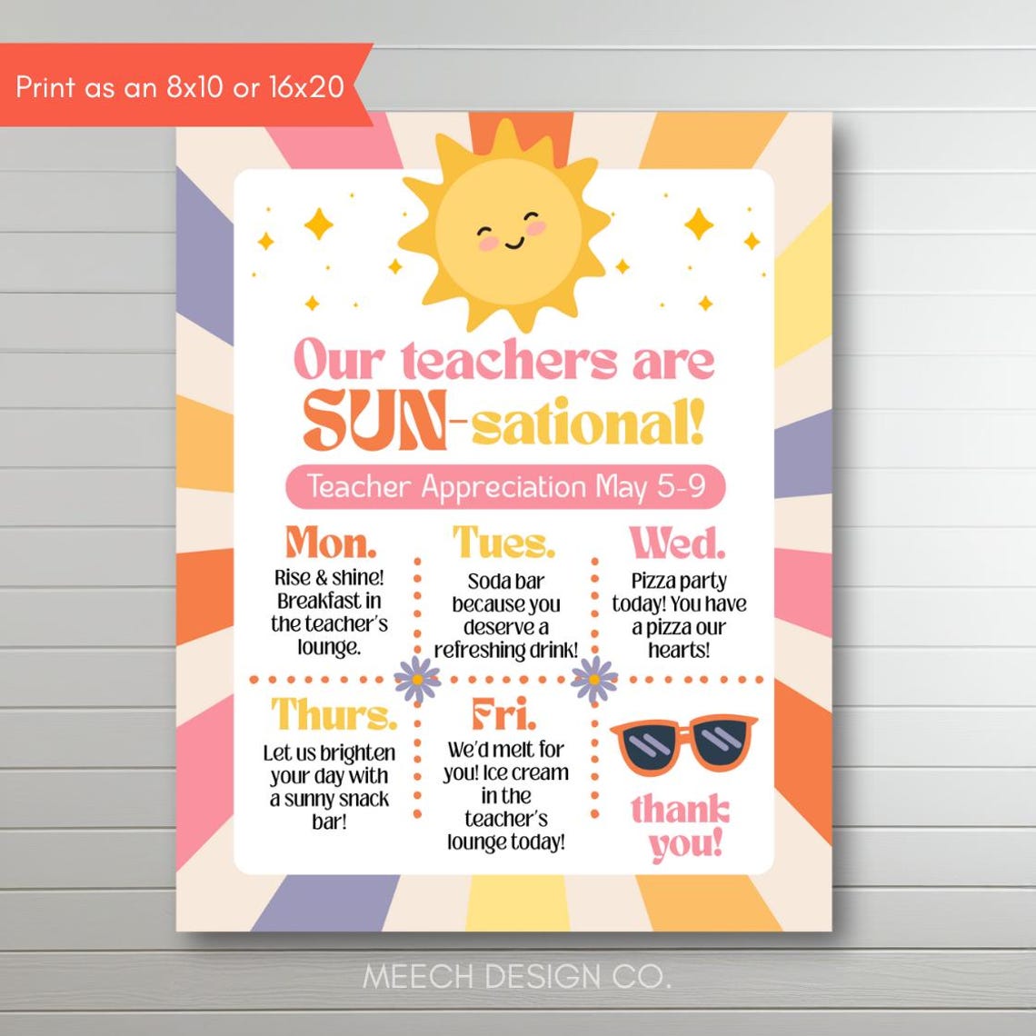 Retro Sun Teacher Appreciation Week Poster: Editable Canva Template ...