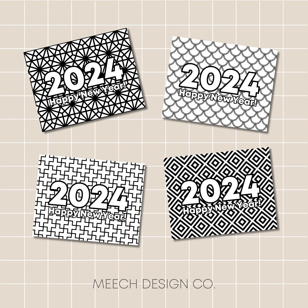 SALE 2024 Coloring Page, New Years Coloring Page, 2024 Geometric ...