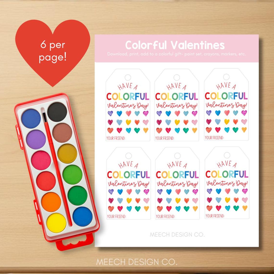 Watercolor Printable Valentine Gift Tag, Colorful Valentines Day Gift ...