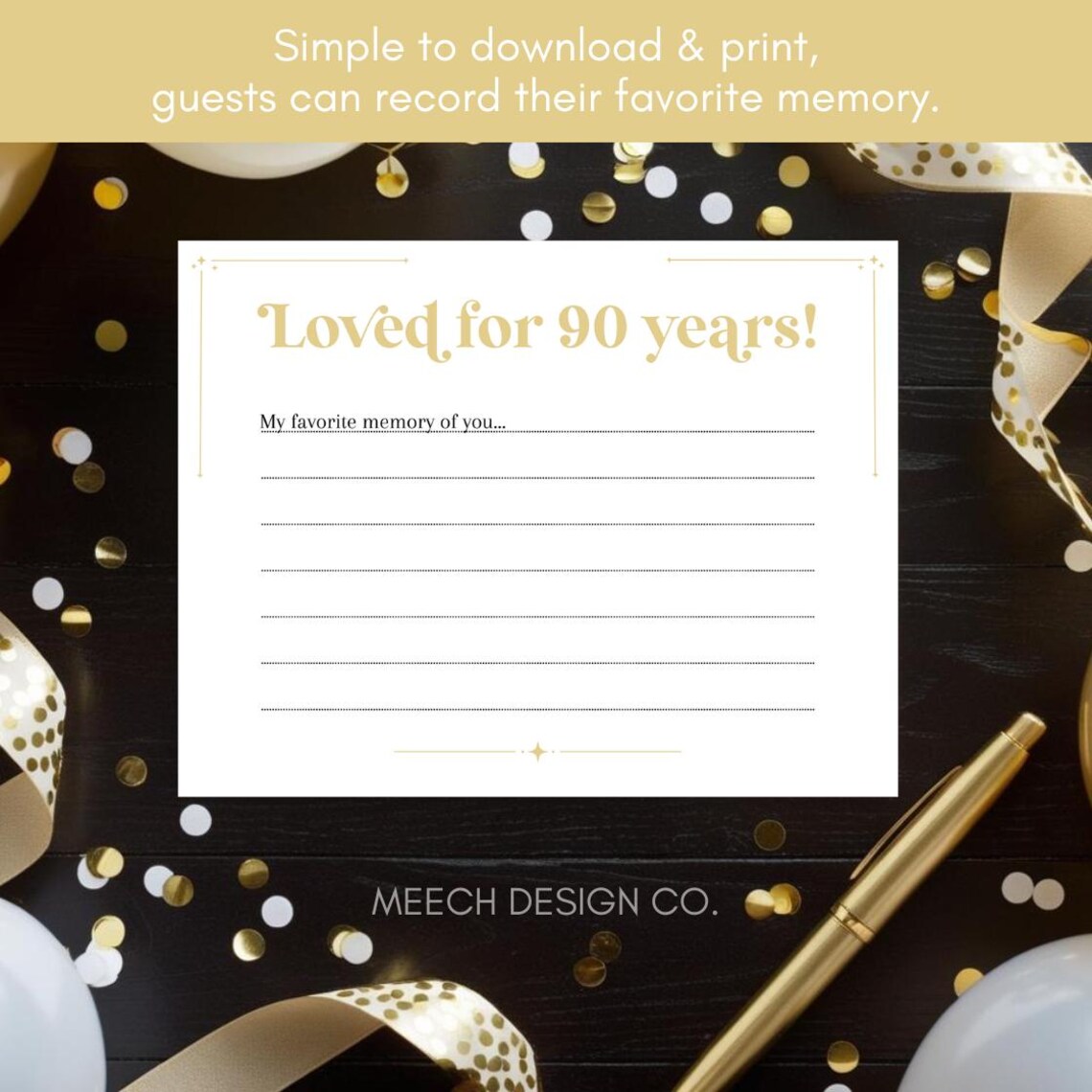 90th Birthday Memory Cards: Gold Party Activity (PDF) - Etsy
