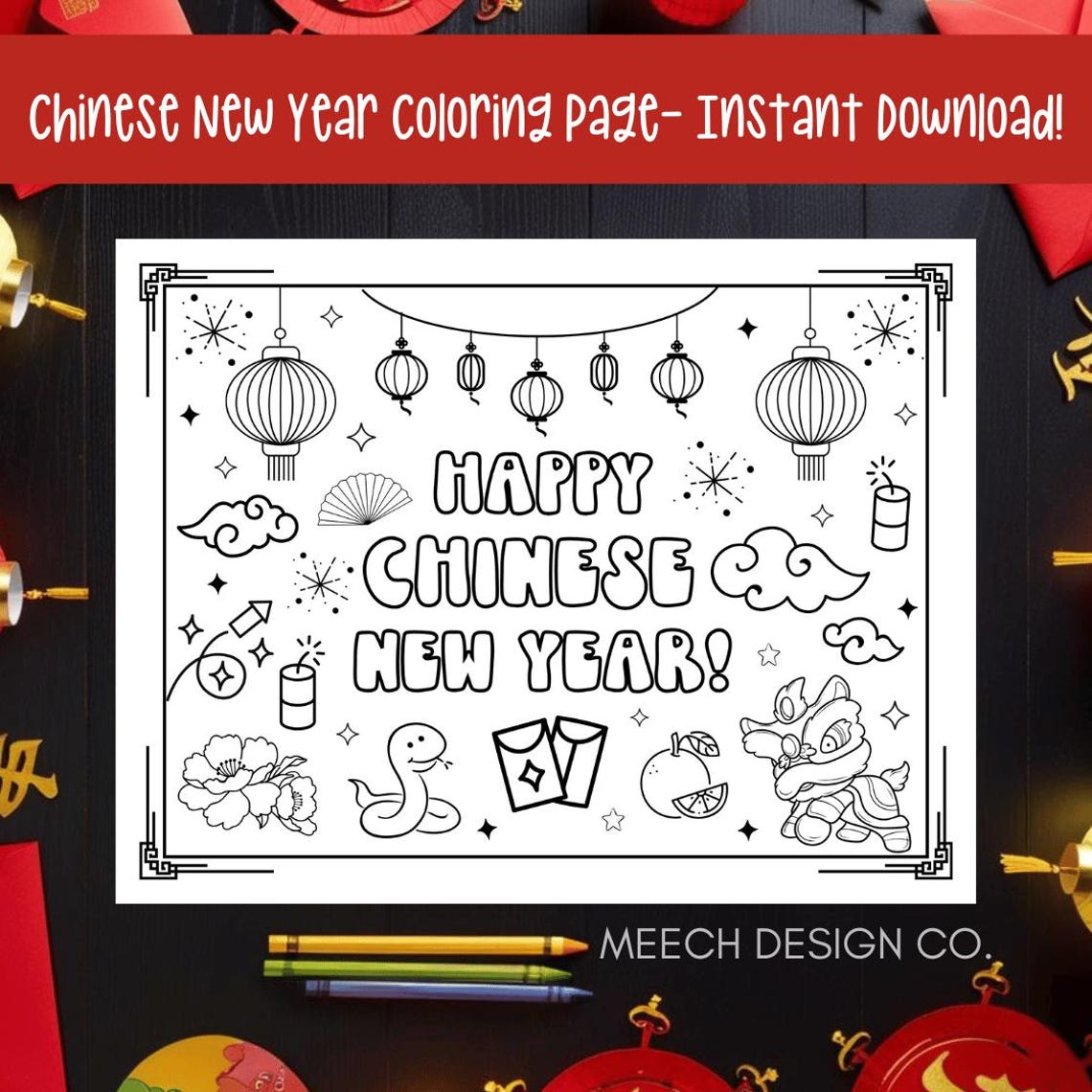 Chinese New Year Coloring Page, Lunar New Year Coloring Page, Coloring ...