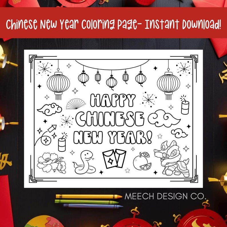 Chinese New Year Coloring Page, Lunar New Year Coloring Page, Coloring ...