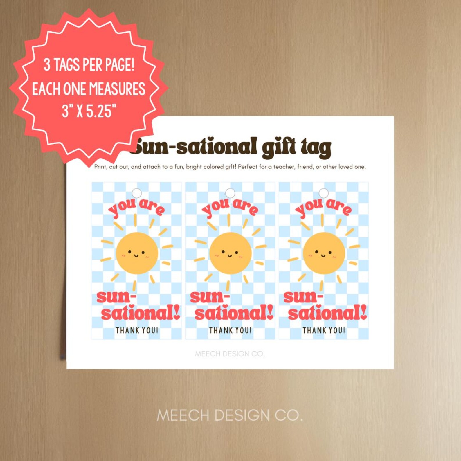 You Are Sun-sational Gift Tag: Printable Thank You Tags (PDF) - Etsy