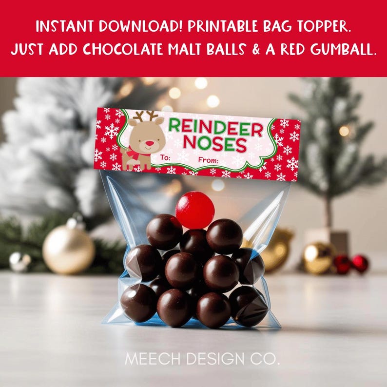 Reindeer Noses Christmas Treat Bag Toppers, Christmas Friend Gift for ...