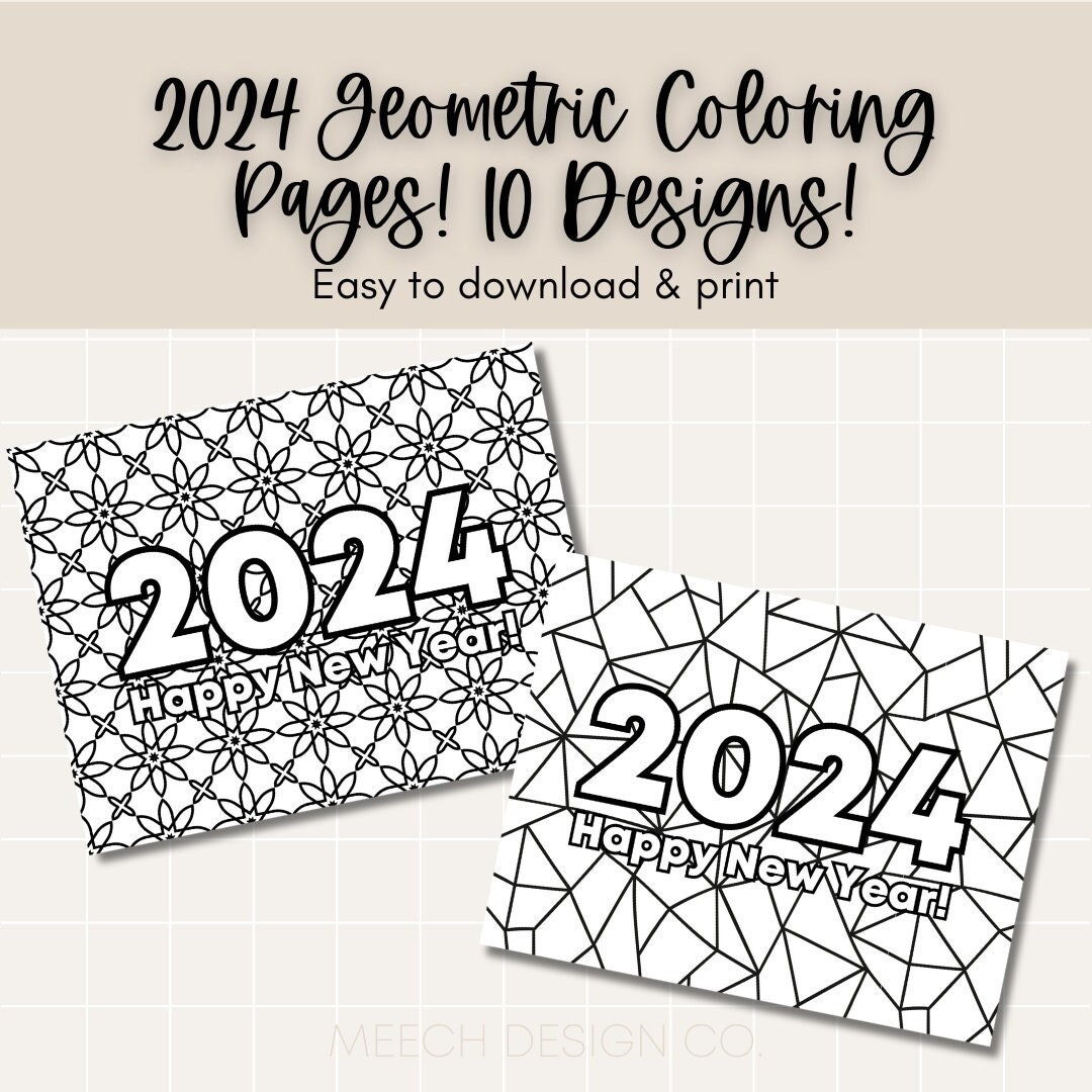 SALE 2024 Coloring Page, New Years Coloring Page, 2024 Geometric ...