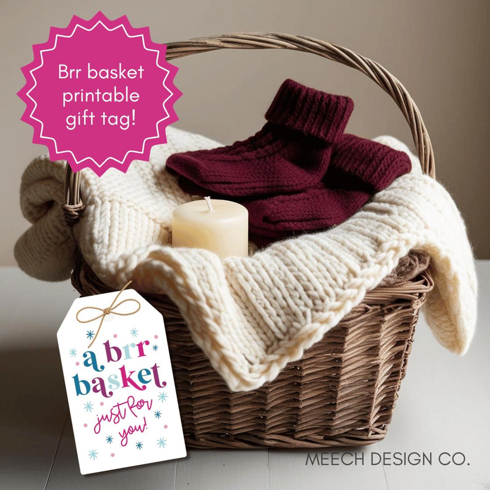 Brr Basket Gift Tag, Burr Basket Gift Tag, Cozy Gift Tag, Printable ...