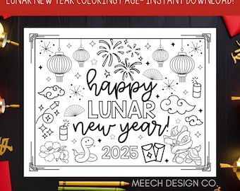 Chinese New Year Coloring Page, Lunar New Year Coloring Page, Coloring ...