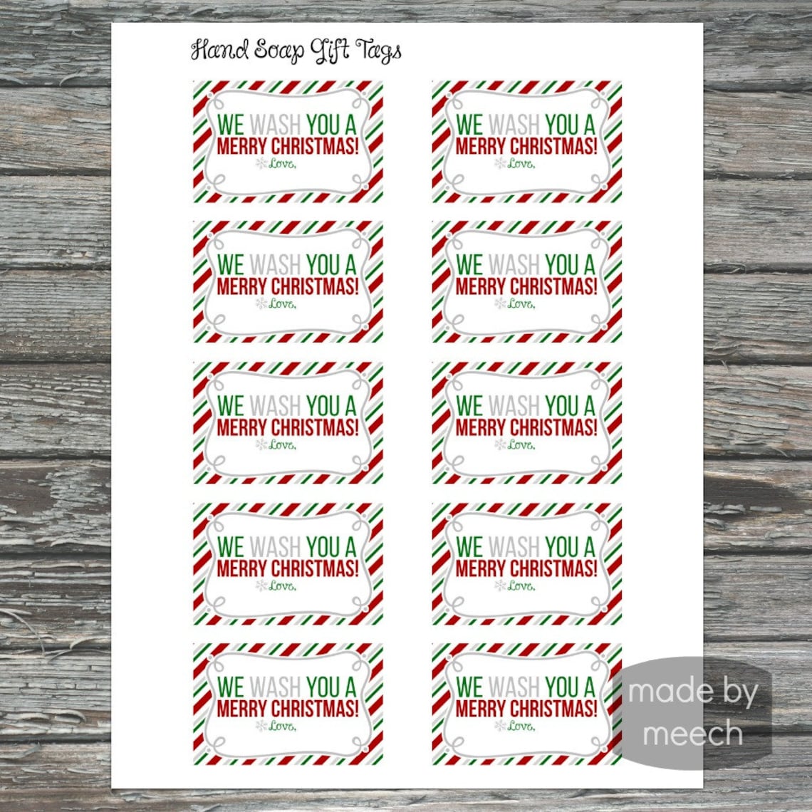 We Wash You A Merry Christmas Soap Gift Tag, Neighbor Gift Tag ...