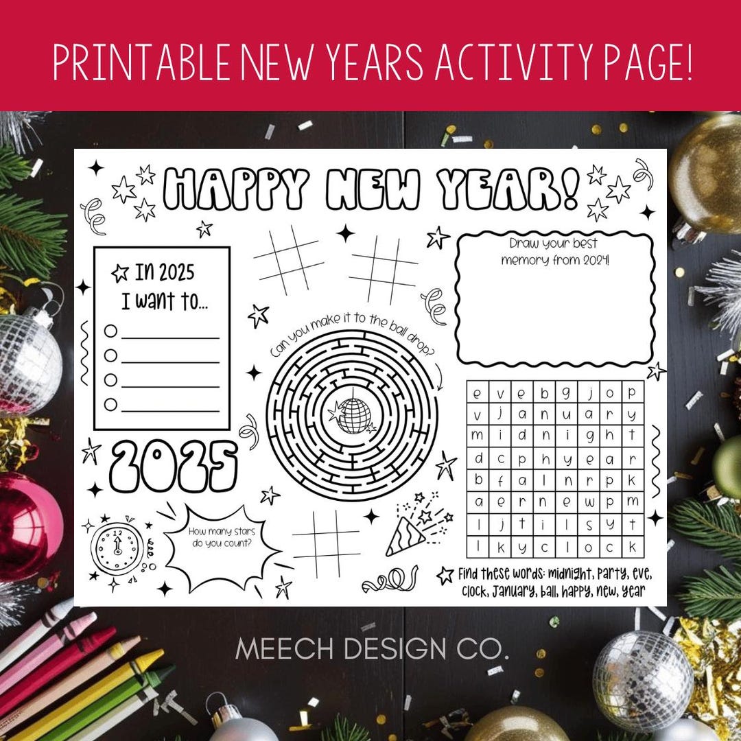 Printable New Years Activity Page, New Years Coloring Page, New Years ...