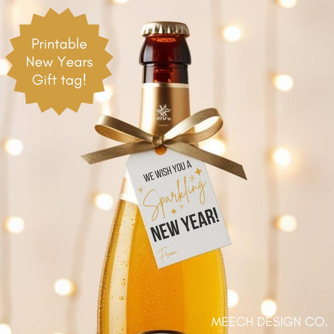 New Years Gift Tag, Sparkling New Year Gift Tag, Sparkling Cider Gift ...