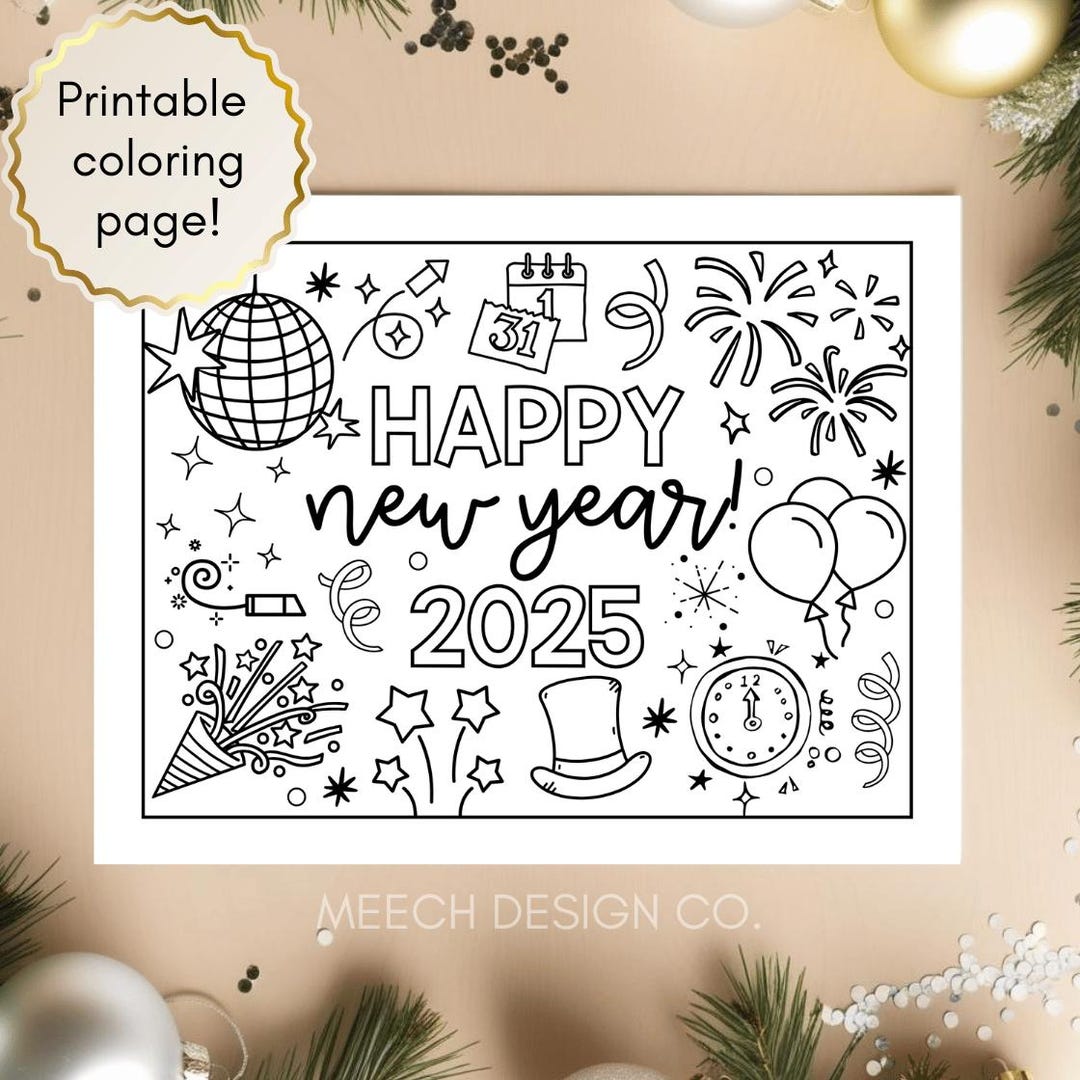 New Years Eve Coloring Page, 2025 Coloring Page, New Years Eve Activity ...